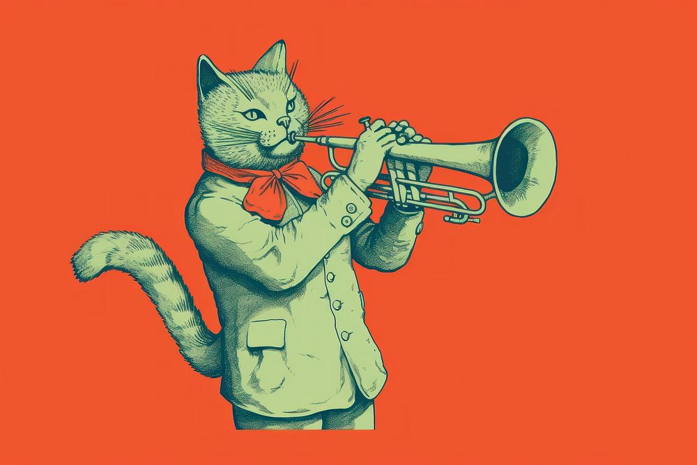 Cat playing trumpet animal mammal | Premium Photo Illustration - rawpixel