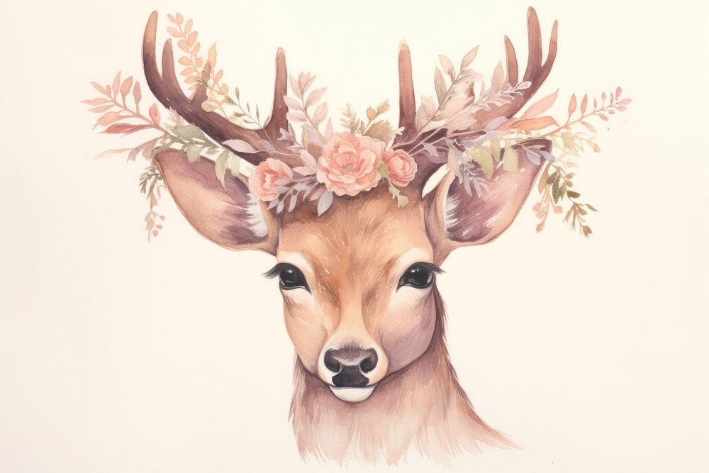 Deer flower crown portrait drawing | Premium Photo Illustration - rawpixel