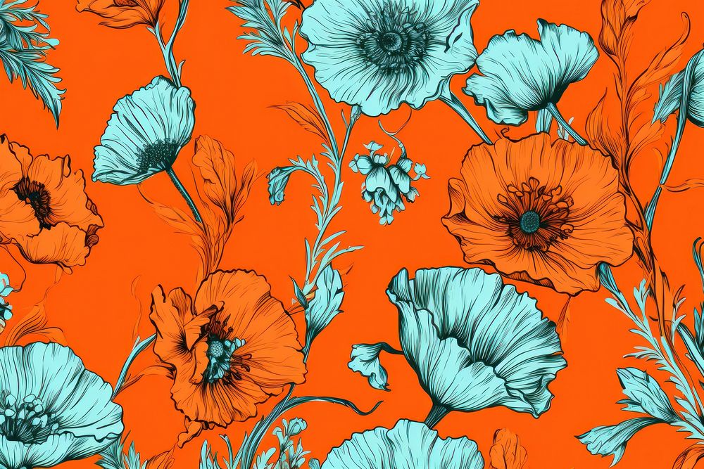 Poppy flowers wallpaper pattern plant. | Free Photo Illustration - rawpixel
