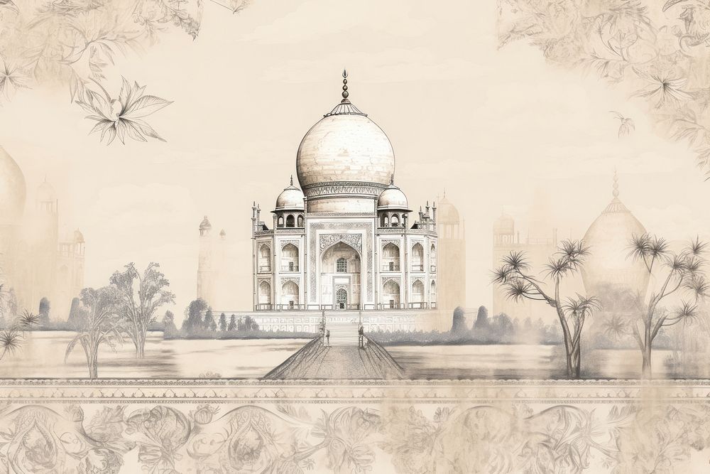 Taj mahal architecture drawing sketch. | Free Photo Illustration - rawpixel