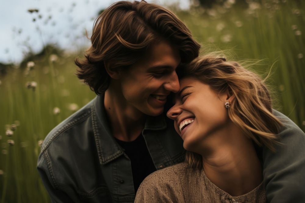 Aesthetic couple laughing outdoors bonding. | Premium Photo - rawpixel