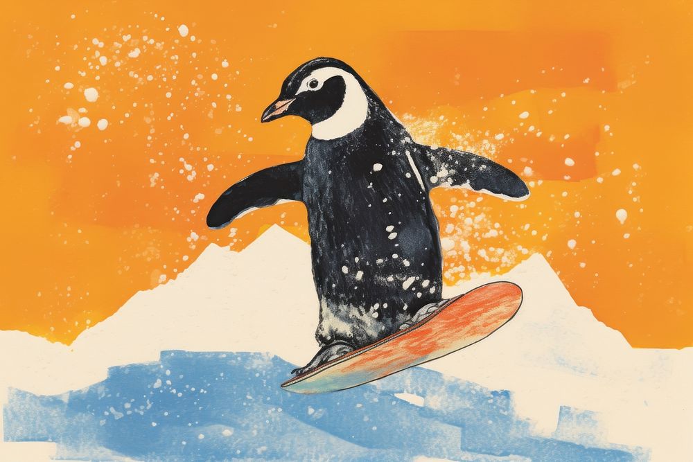Penguin playing snowboard outdoors animal | Free Photo Illustration ...