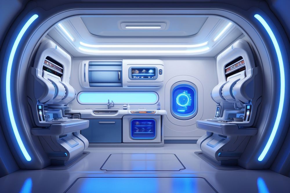 3d render kitchen spaceship blue | Premium Photo Illustration - rawpixel