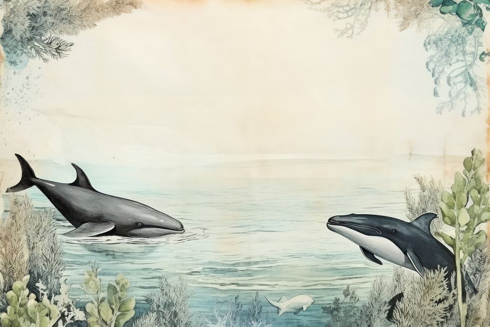 Whales border painting dolphin animal. | Premium Photo Illustration ...
