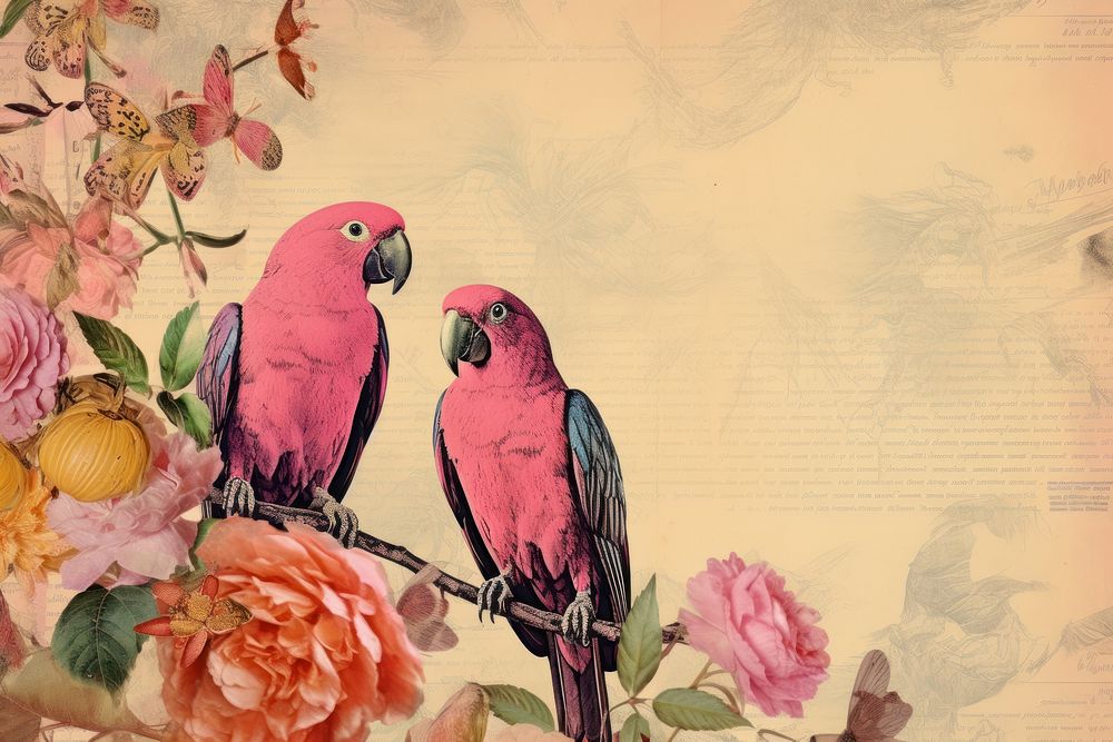 Parrots border animal flower plant. | Free Photo Illustration - rawpixel