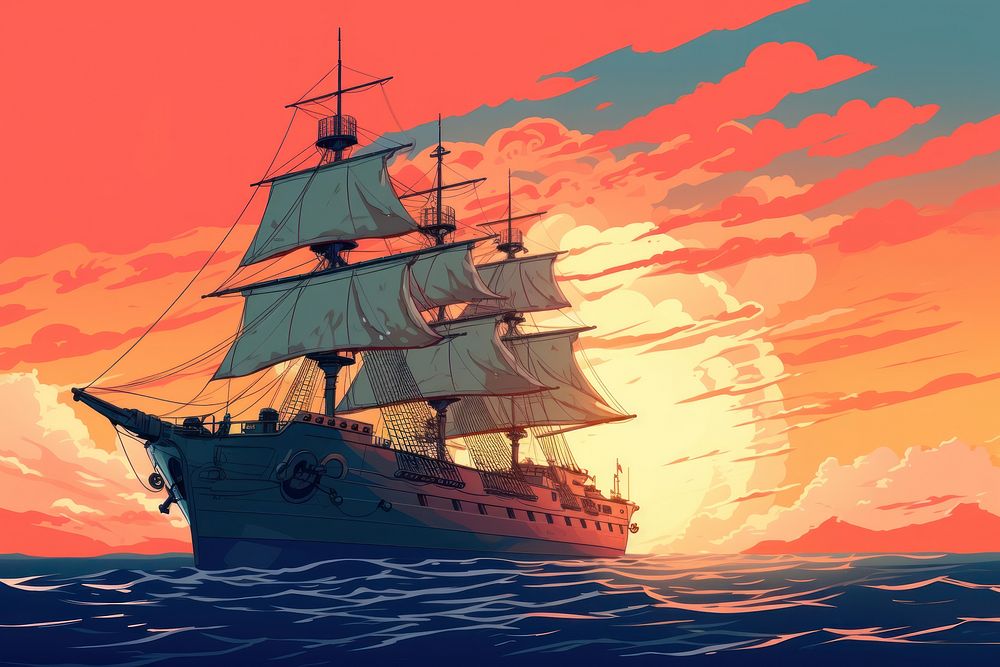 War Ship ship watercraft sailboat. | Premium Photo Illustration - rawpixel