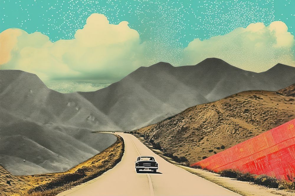Collage Retro dreamy car driving | Premium Photo Illustration - rawpixel