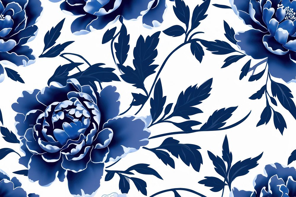 Tile pattern peony patern blue | Free Photo Illustration - rawpixel