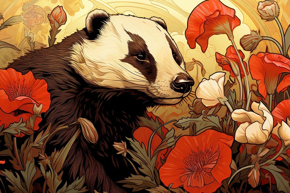 Badger and flowers badger wildlife | Premium Photo Illustration - rawpixel