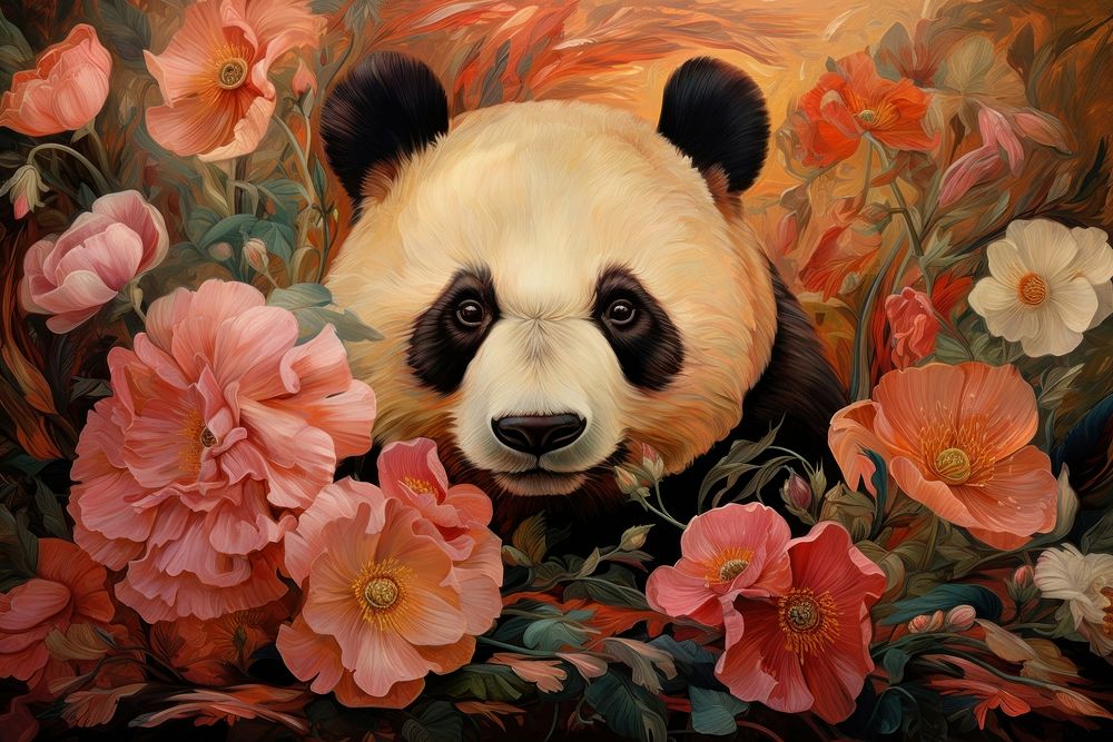 Giant Panda and flowers art | Premium Photo Illustration - rawpixel