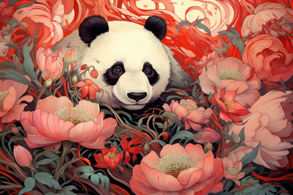 Giant Panda and flowers art | Premium Photo Illustration - rawpixel