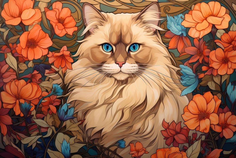 Ragdoll cat and flowers art | Free Photo Illustration - rawpixel