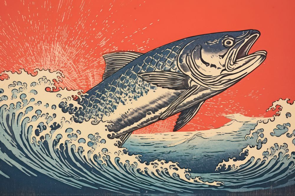 Flying fish wave animal nature | Free Photo Illustration - rawpixel