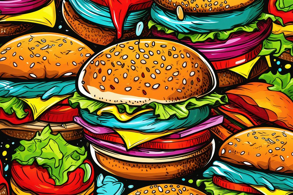 Burger backgrounds food art. | Free Photo Illustration - rawpixel