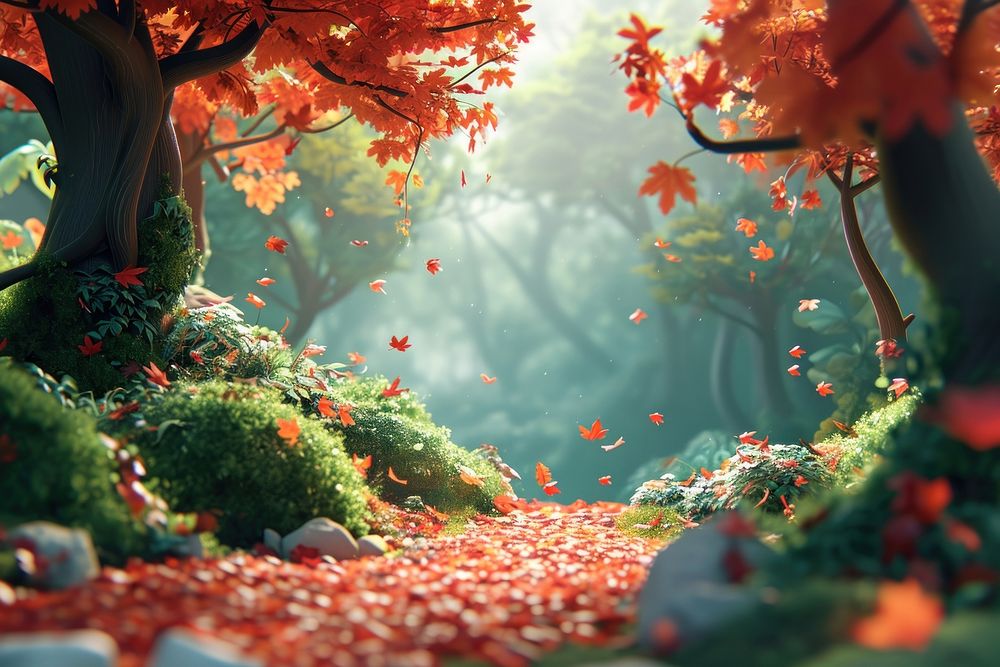 Cute maple forest fantasy background | Free Photo Illustration - rawpixel