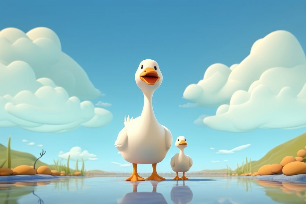 Cute goose walking fantasy background | Free Photo Illustration - rawpixel