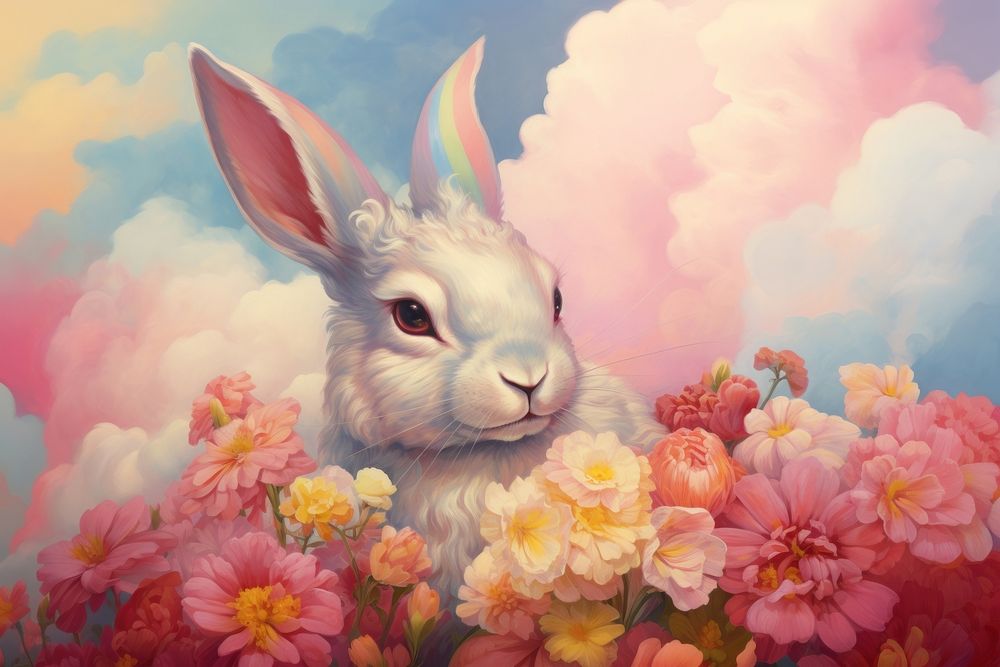 Rabbit and flowers painting animal | Premium Photo Illustration - rawpixel