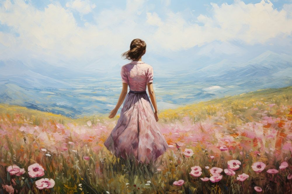 Back view women painting field | Free Photo Illustration - rawpixel