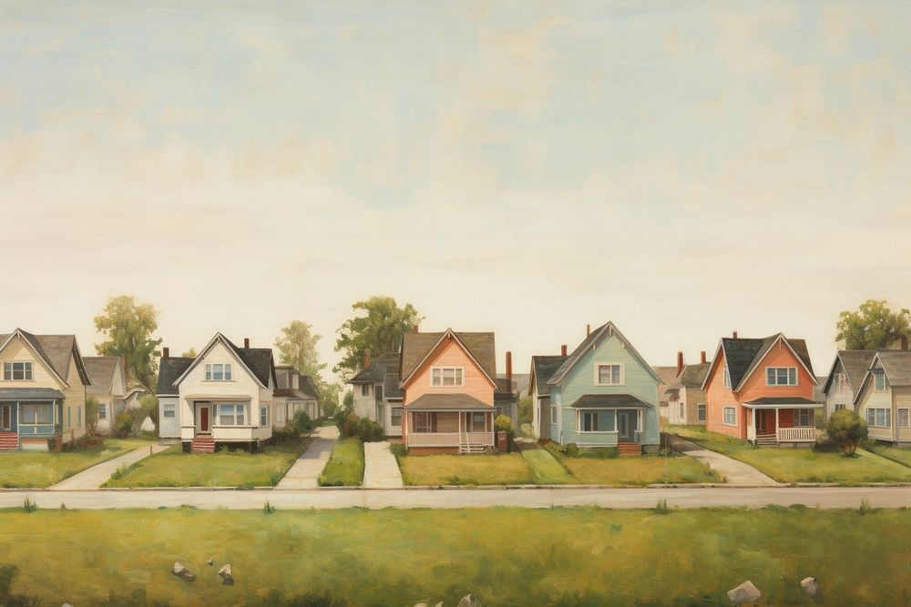 Suburb houses landscape painting neighbourhood. | Free Photo ...