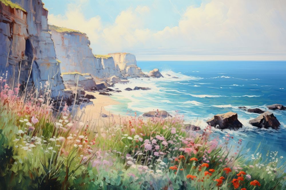 Coastal cliff landscape painting promontory. | Premium Photo ...