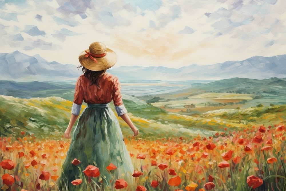 Back view women painting field | Premium Photo Illustration - rawpixel