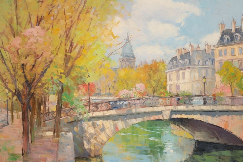 Paris trees and river bridge | Premium Photo Illustration - rawpixel