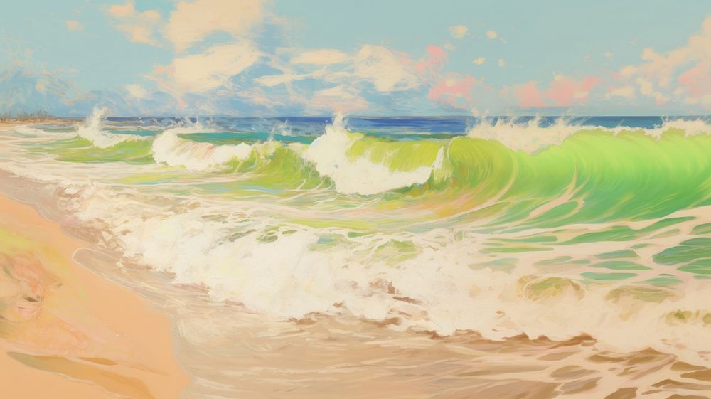 Wave hitting beach painting landscape | Free Photo Illustration - rawpixel