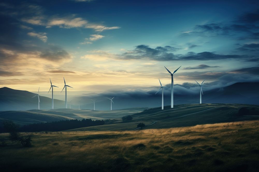 3 wind turbines hilly grassfield | Free Photo - rawpixel