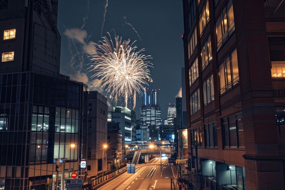 Fireworks building street architecture. | Free Photo - rawpixel