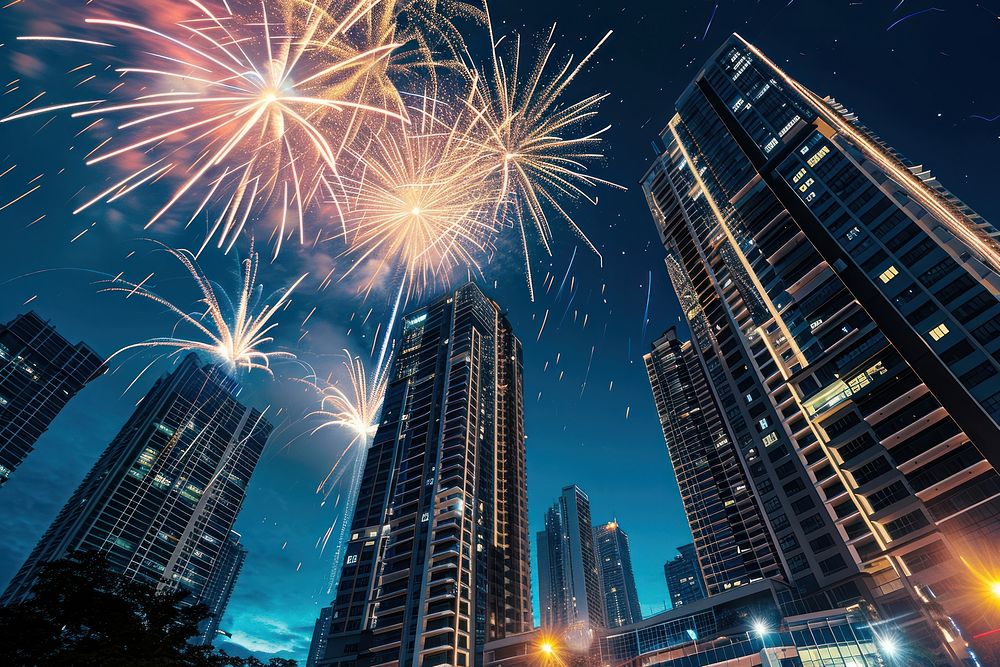 Fireworks building architecture metropolis. AI | Premium Photo - rawpixel
