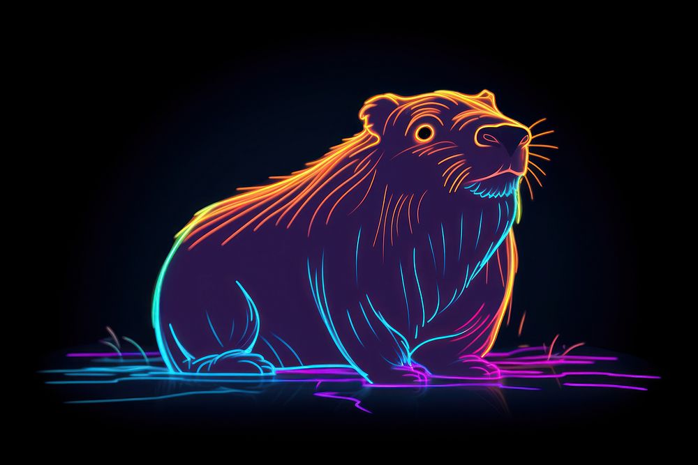 Capybaras border neon mammal animal. | Premium Photo Illustration ...