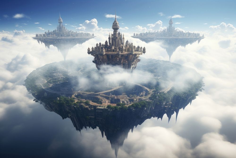 Floating civilization sky architecture landscape. | Premium Photo ...