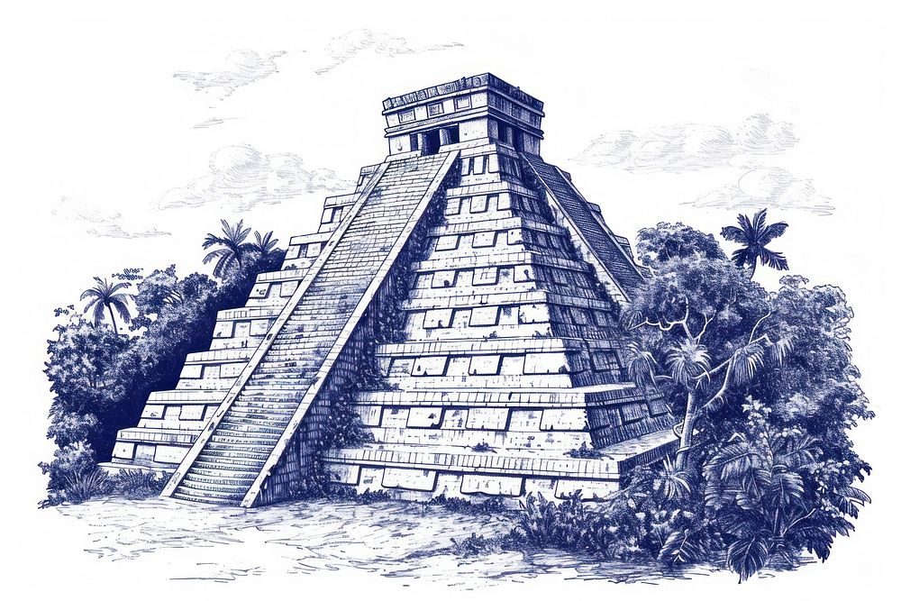 Antique Tikal drawing sketch landmark. | Premium Photo Illustration ...