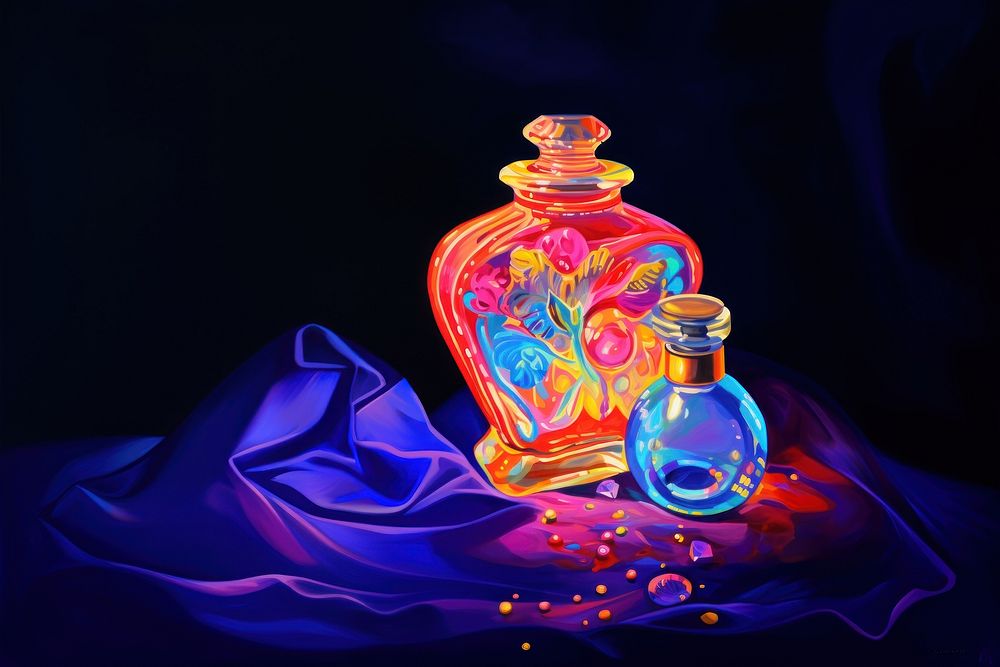 magic perfume bottle painting purple | Free Photo Illustration - rawpixel