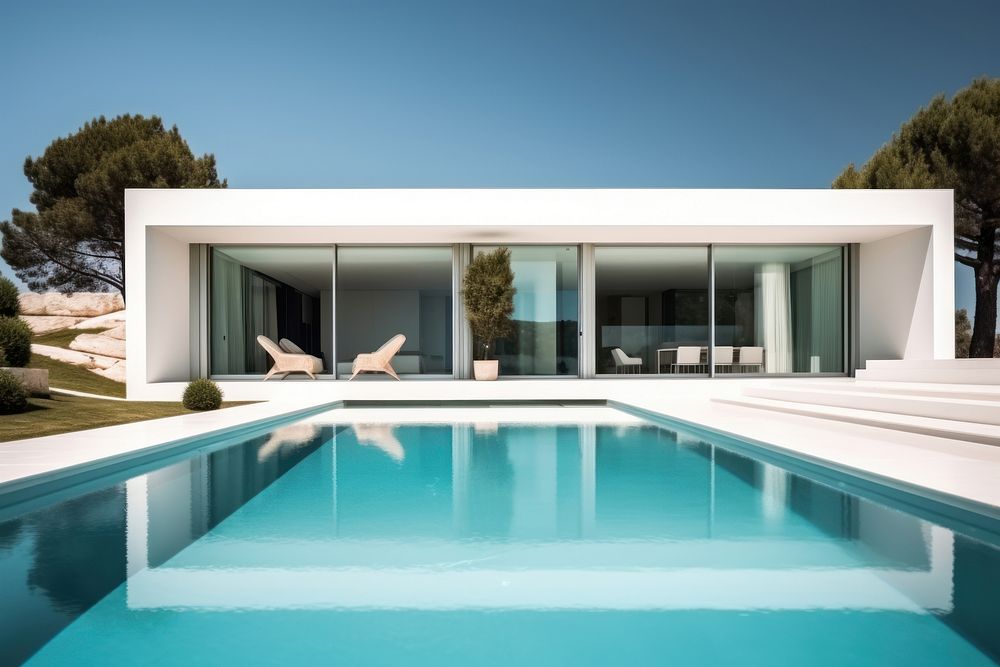 modern white house pool front | Premium Photo - rawpixel