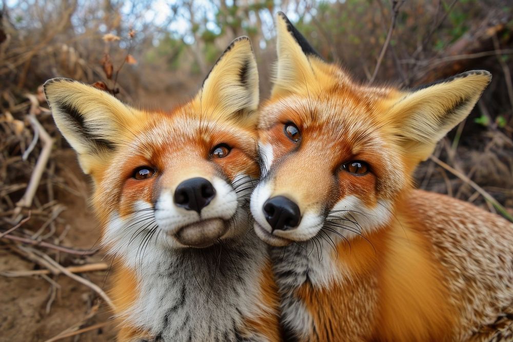 2 foxes animal wildlife mammal. | Free Photo - rawpixel