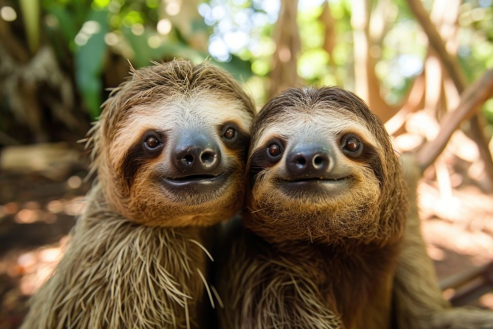 2 sloths animal wildlife smiling. | Free Photo - rawpixel