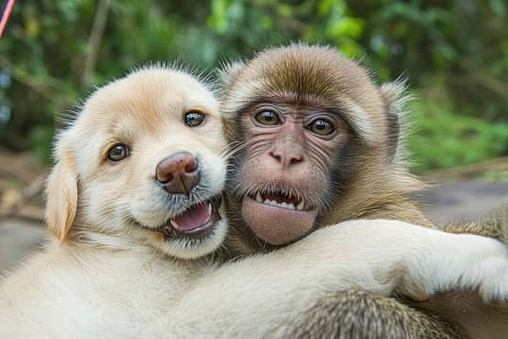 Monkey and dog animal wildlife | Free Photo - rawpixel