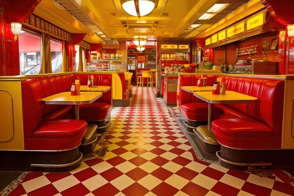 Vintage diner architecture restaurant furniture | Free Photo - rawpixel