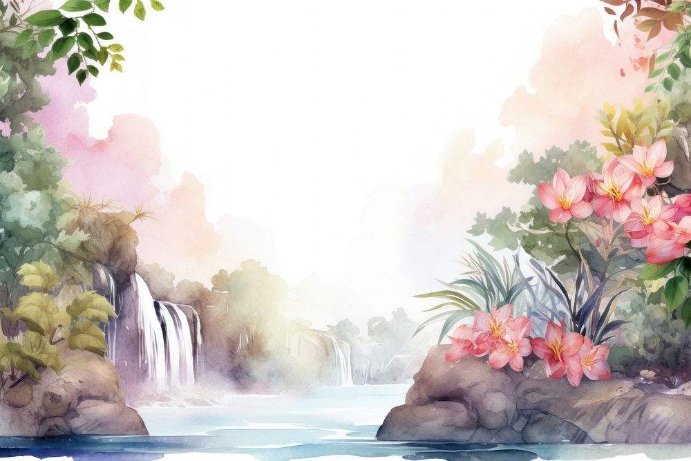 Waterfall border frame painting outdoors | Premium Photo Illustration ...