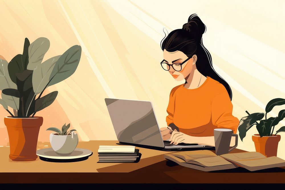 Laptop girl working furniture computer. | Premium Photo Illustration ...