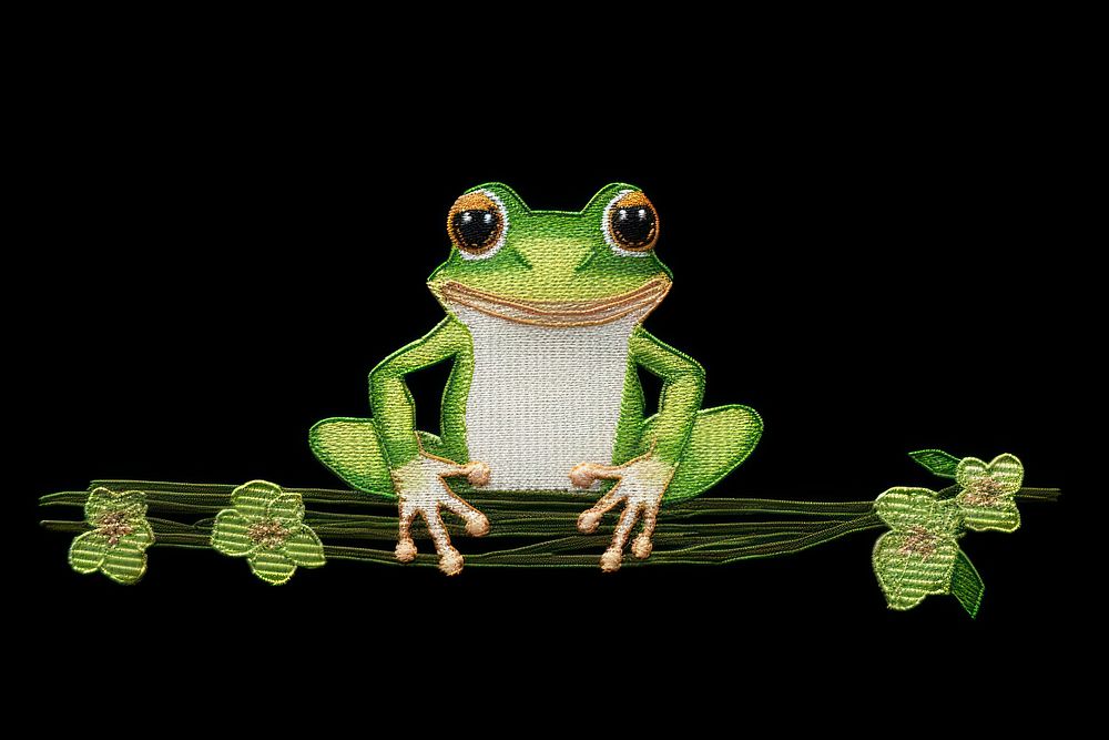 Embroidery frog border amphibian wildlife | Free Photo - rawpixel