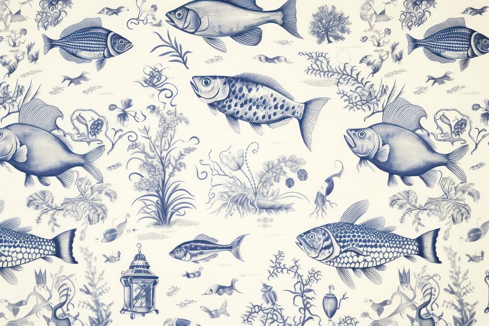 Fish wallpaper pattern drawing. | Free Photo Illustration - rawpixel