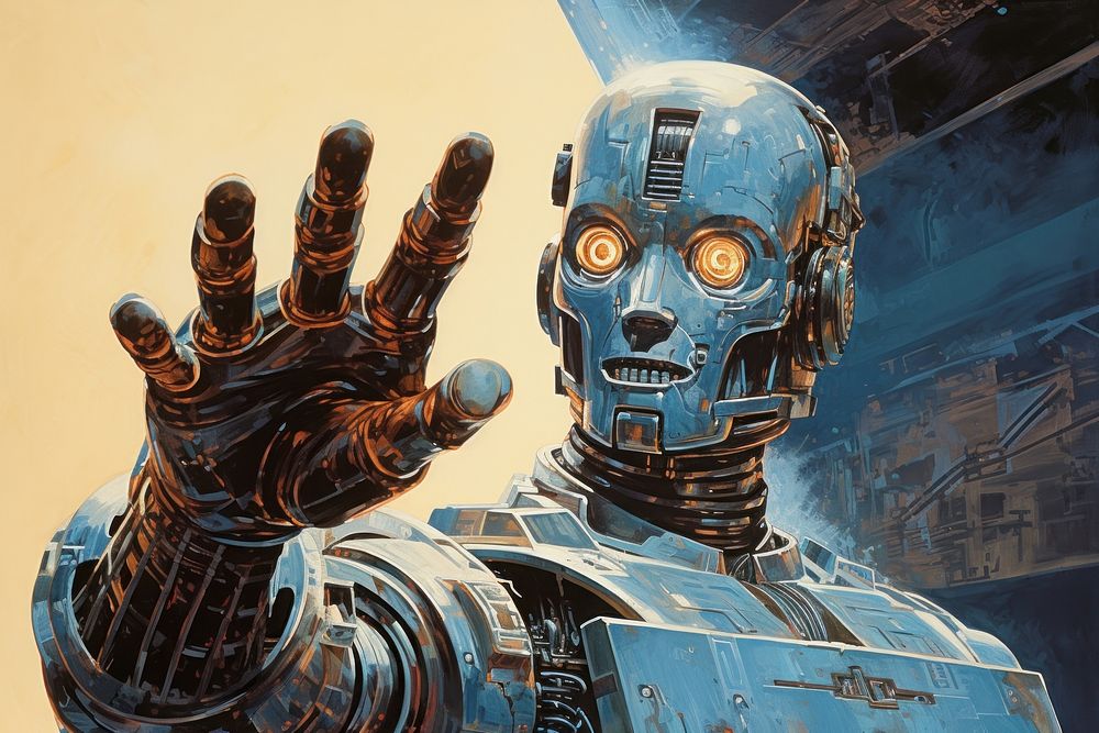 Robot pointing futuristic technology cartoon. | Free Photo Illustration ...