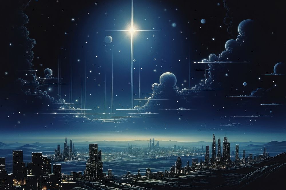Night sky architecture landscape | Free Photo Illustration - rawpixel