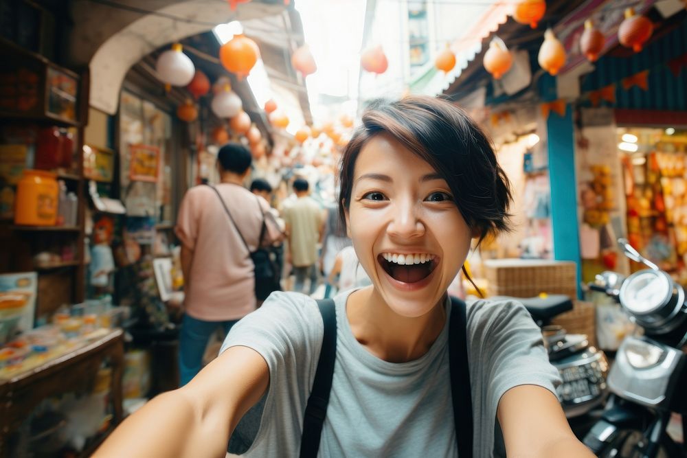 Influencer laughing smiling travel. | Free Photo - rawpixel