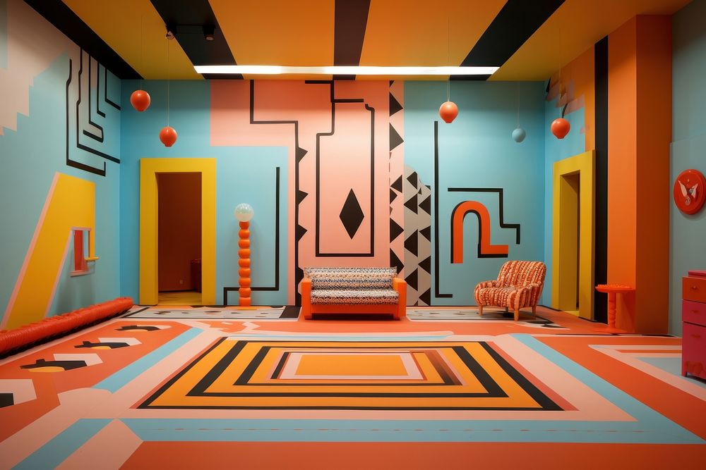 Memphis design empty room art | Free Photo Illustration - rawpixel