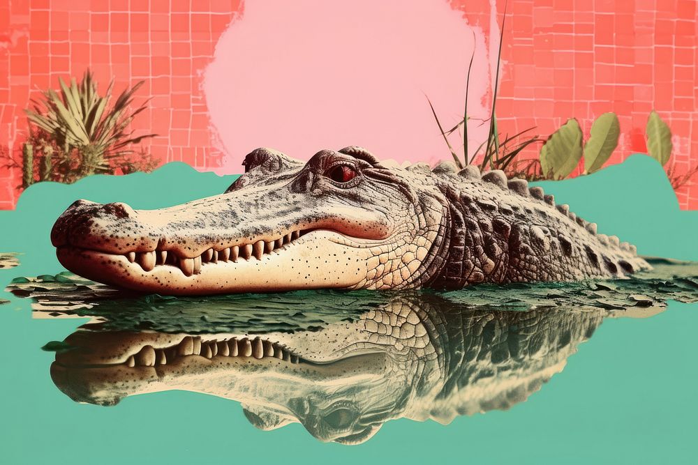 Minimal Collage Retro dreamy alligator | Premium Photo Illustration ...
