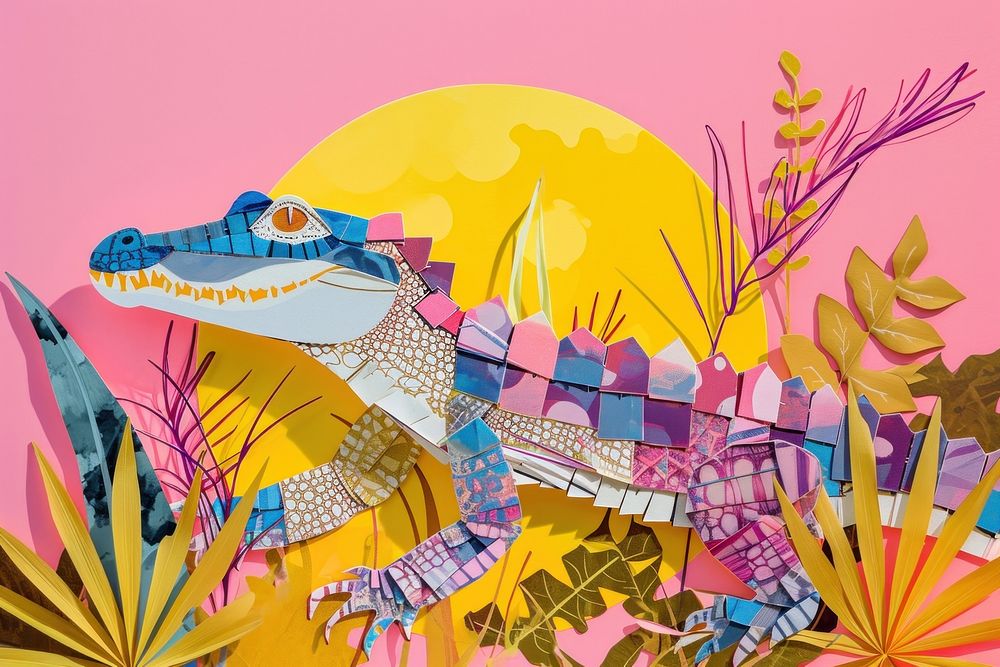 Minimal Collage Retro dreamy alligator | Free Photo Illustration - rawpixel