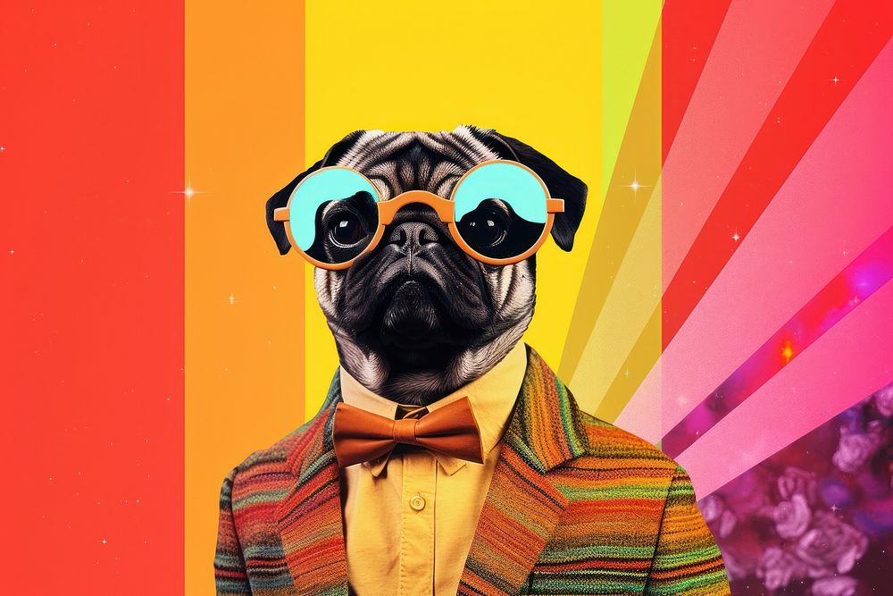 Minimal Collage Retro dreamy pug | Free Photo Illustration - rawpixel